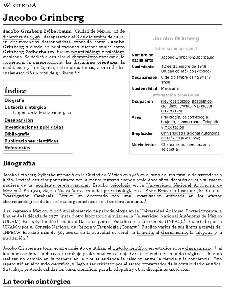 Jacobo Grinberg - Wikipedia, La Enciclopedia Libre | PDF | Science ...