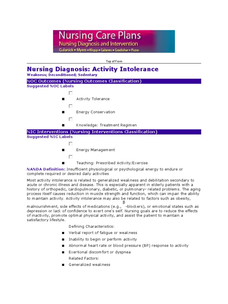 Activity Intolerance | Weakness | Fatigue (Medical)