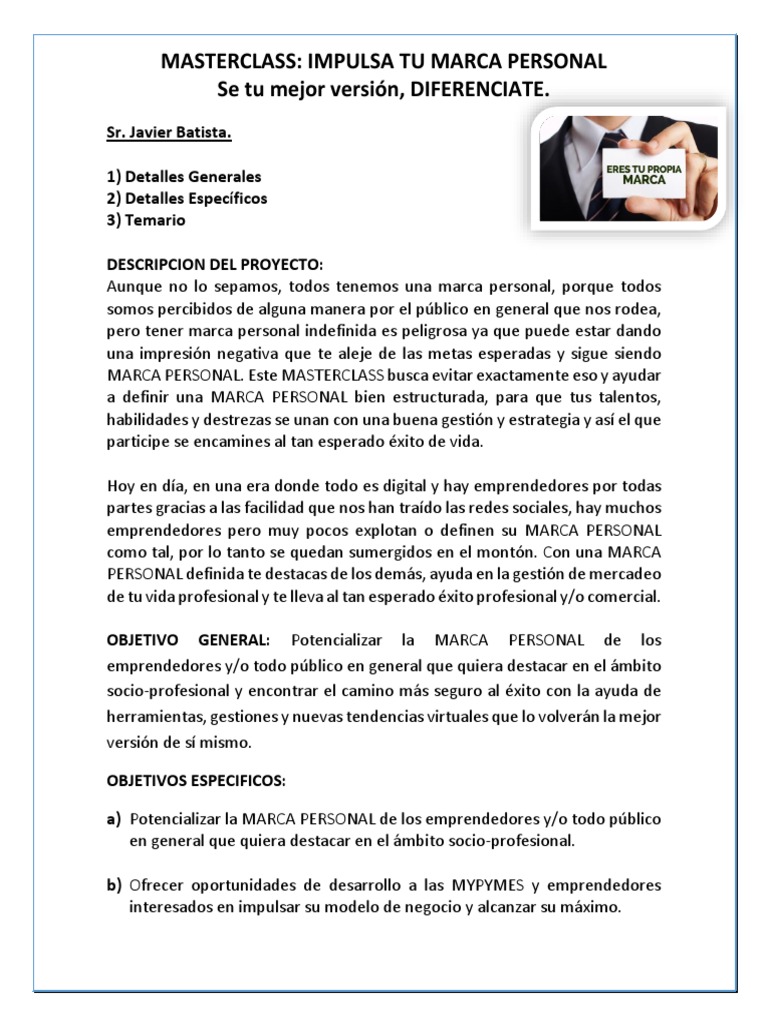 Detalles y Temario Masterclass JB | PDF | Marca | Iniciativa empresarial