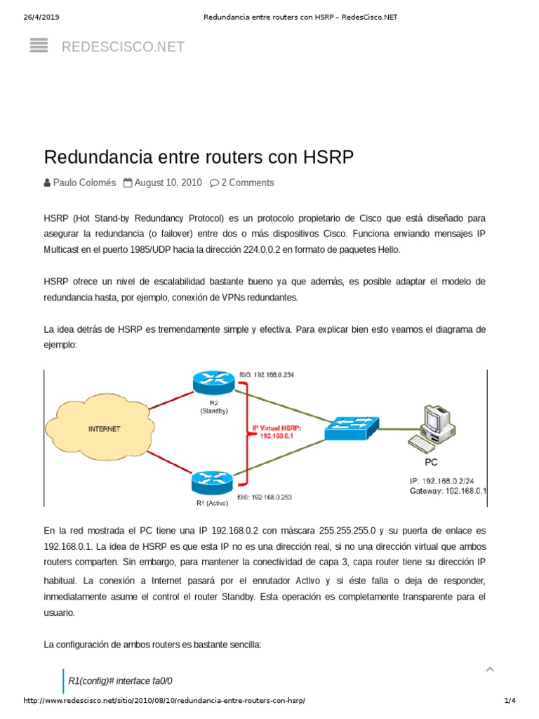 Redundancia Entre Routers Con HSRP | PDF | Enrutador (Computación) | Protocolos de internet