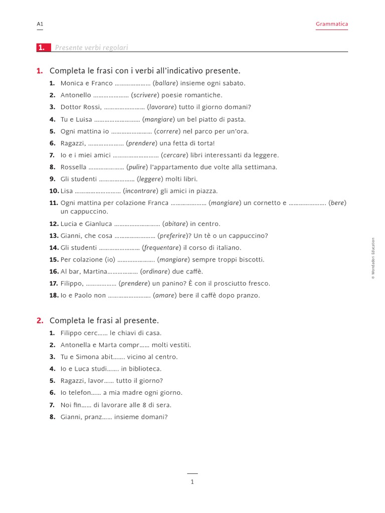 Esercizi Presente Indicativo | PDF