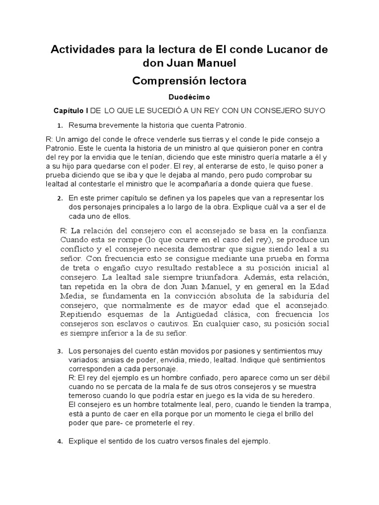 Actividades Resueltas: El Conde Lucanor | PDF | Fábula