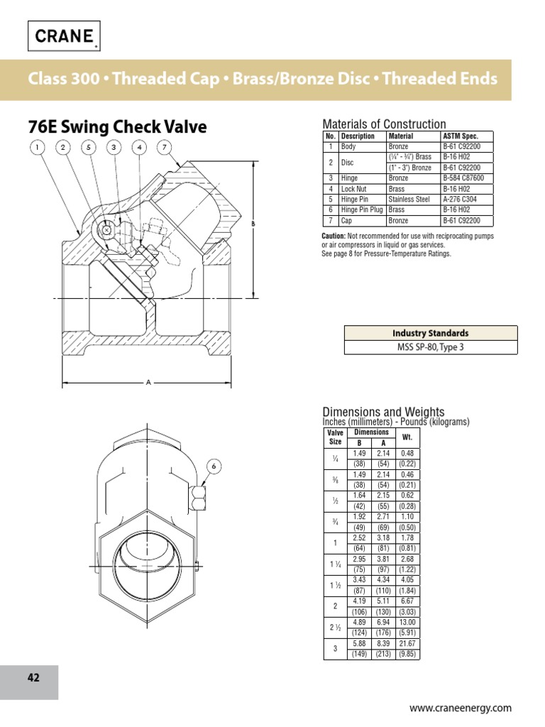 Swing Check Brass-Bronze NPT CL300 - 76E | PDF | Valve | Machines