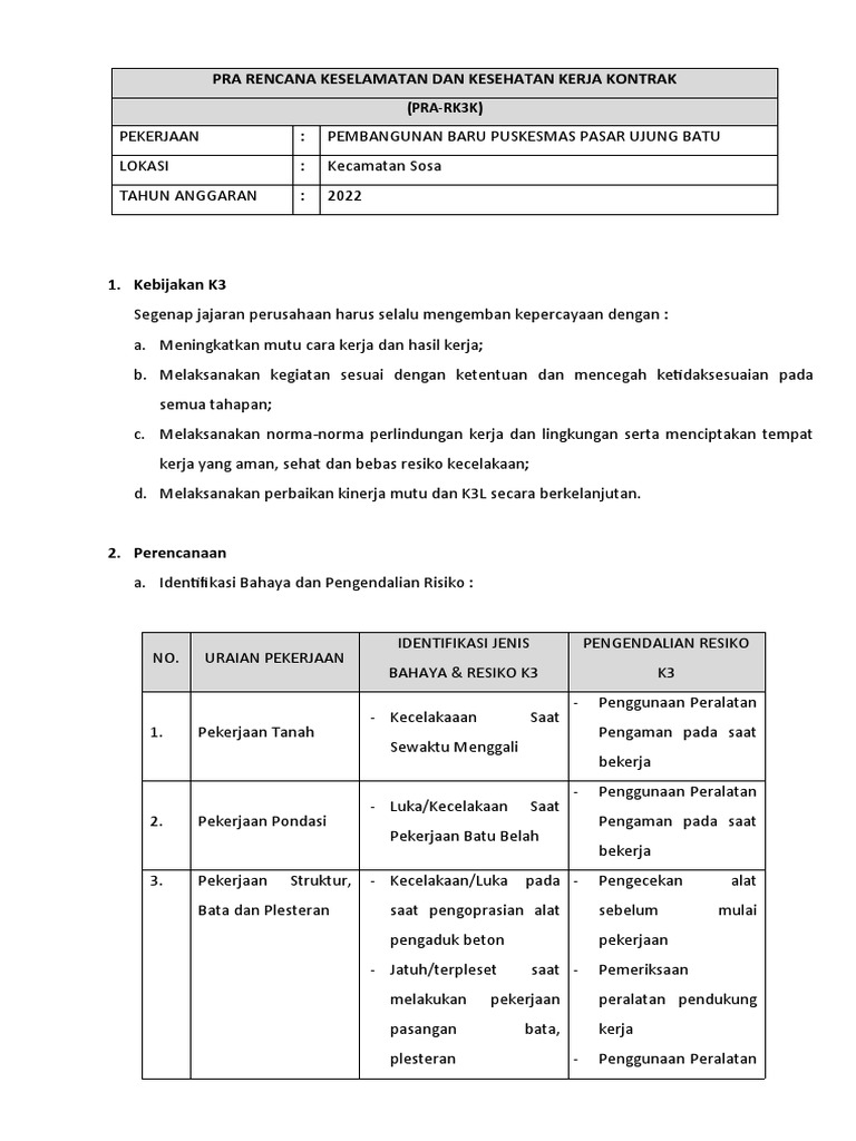 Dokumen RK3K - Pelaksanaan Gedung I | PDF