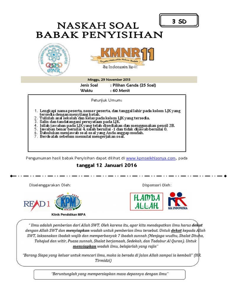 Soal Penyisihan KMNR Kelas 3 | PDF