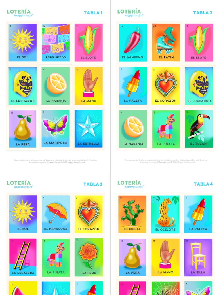 Loteria Tablas Boards | PDF