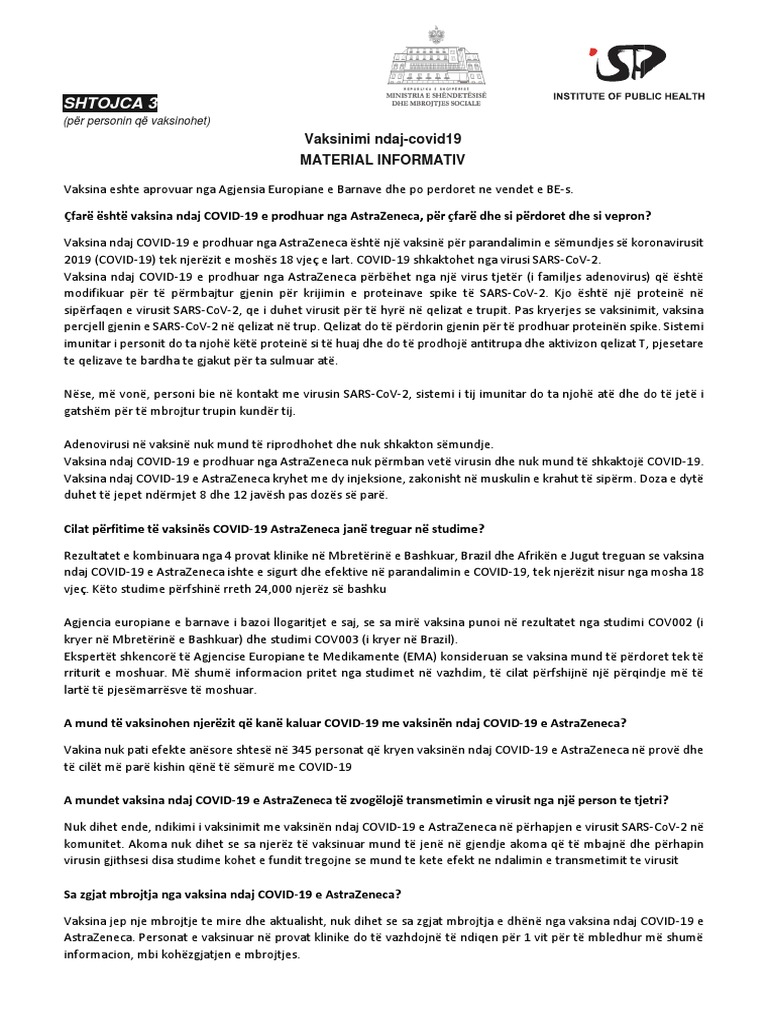 Shtojca 3 Mbi Vaksinen Astrazeneca | PDF
