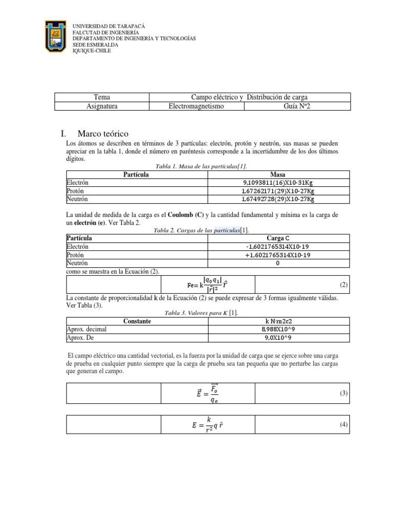 Guia N°2 Campo Electrico y Distribucion de Carga | PDF | Electrón | Carga eléctrica
