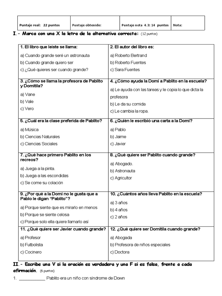 Prueba Cuando Grande Quiero Ser | PDF