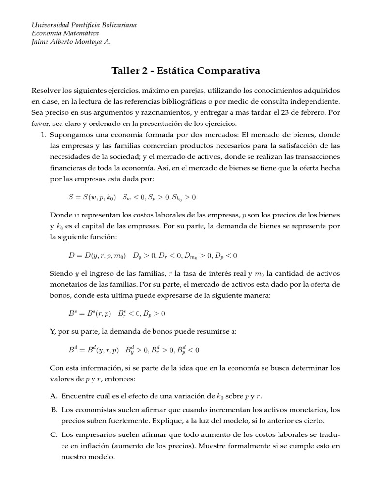 Taller 2 - Estática Comparativa | PDF