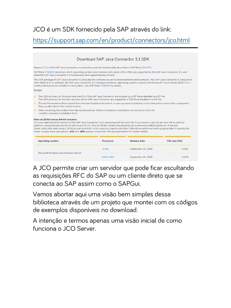 Tutorial JCO SAP RFC PDF | PDF | Classe (programação de computadores ...