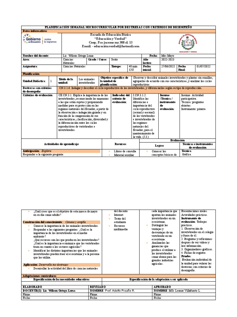 PLANIFICACION SEMANAL Ciencias Naturales. (8) 27 Hasta El 01 de Julio ...