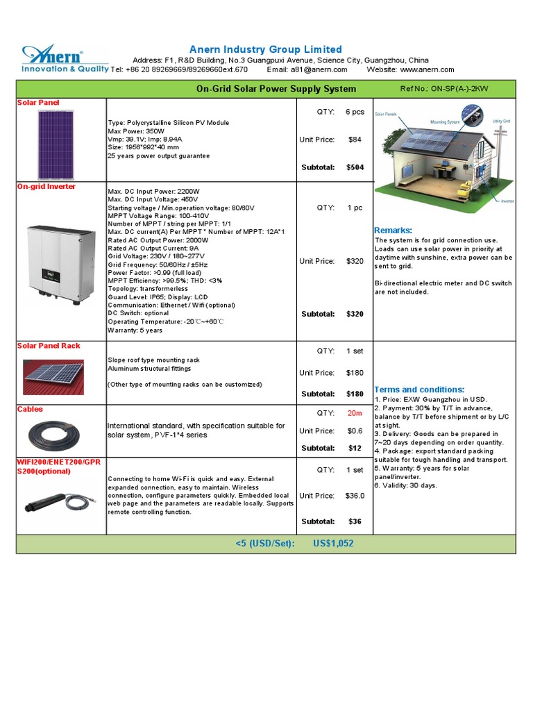 2kW On-Grid Solar System Quotation | PDF | Solar Panel | Solar Power