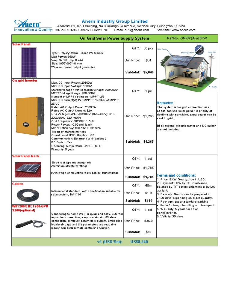 20kw On-Grid Solar System Details & Quote | PDF | Electrical Grid ...