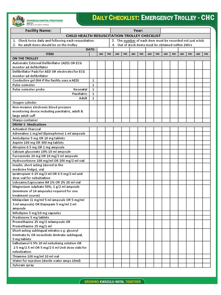 10.4 EmergencyTrolley Checklist CHC | PDF | Clinical Medicine | Medical ...