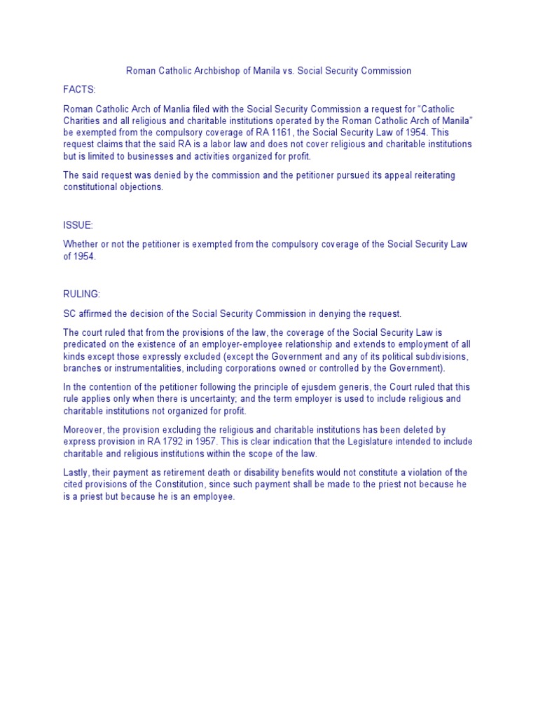 Roman Cath Archbishop of MNL vs. SSC | PDF | Welfare | Employment