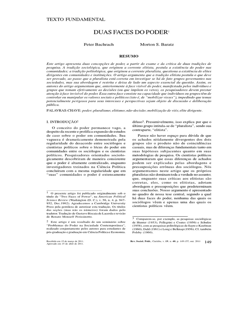 BACHRACH-BARATZ - Duas Faces Do Poder | PDF | Poder (social e político) | Economia