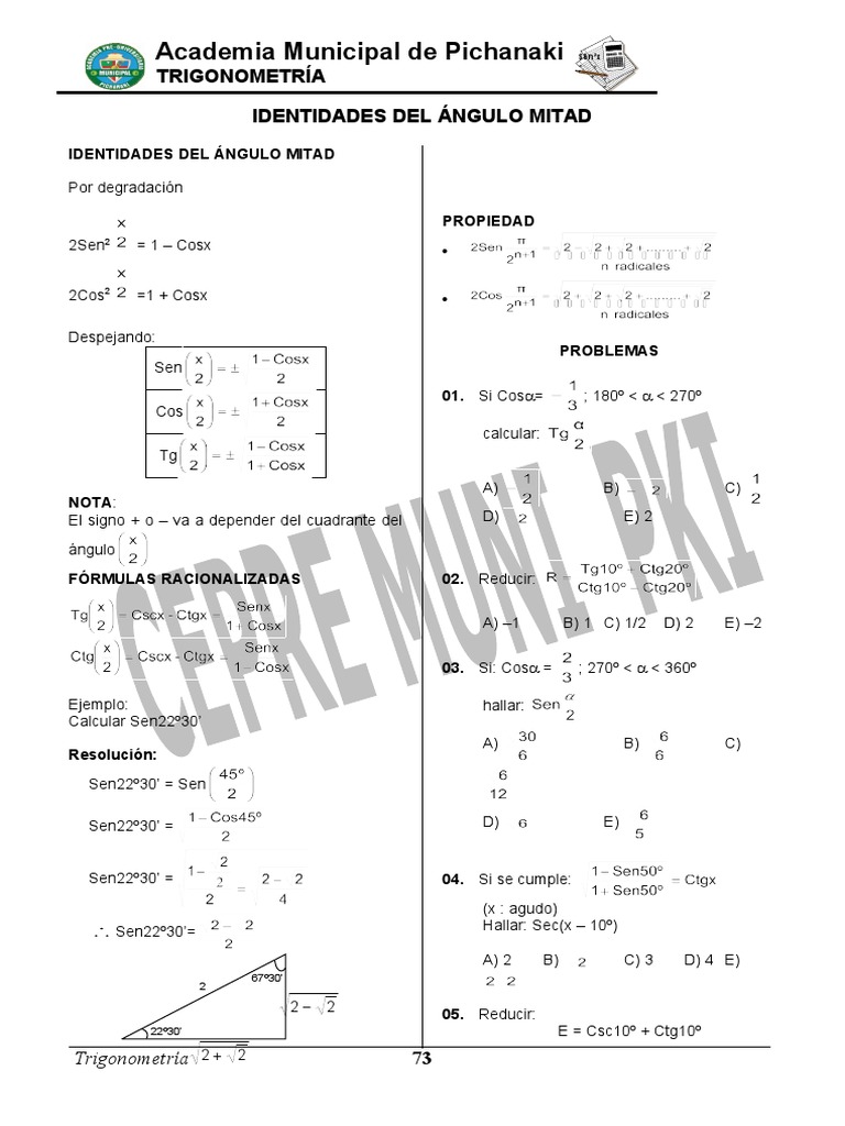 8°. Identidades del ángulo mitad y doble | PDF | Combinatoria | Geometría
