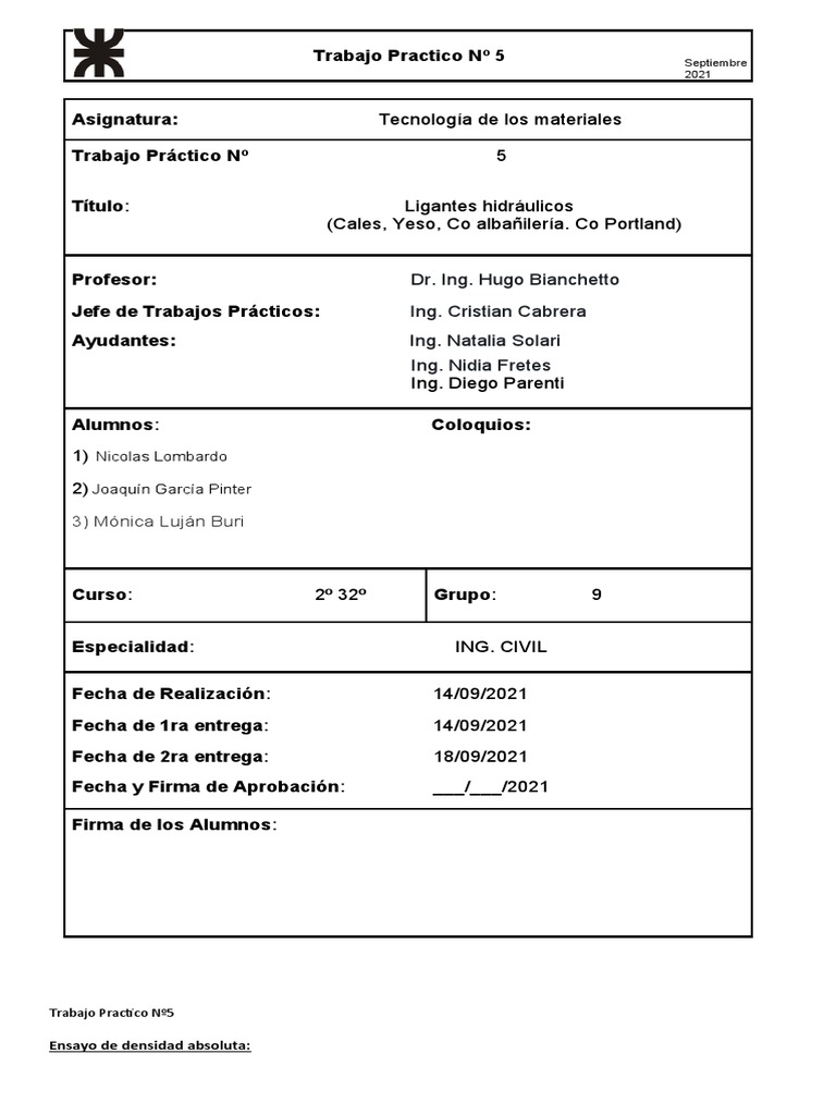 TDM TP5 Grupo 9 | PDF | Cemento | Temperatura