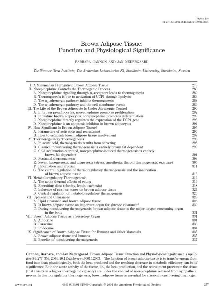 Brown Adipose Tissue Function and Physiological Significance | PDF | Adipose Tissue | Ligand ...