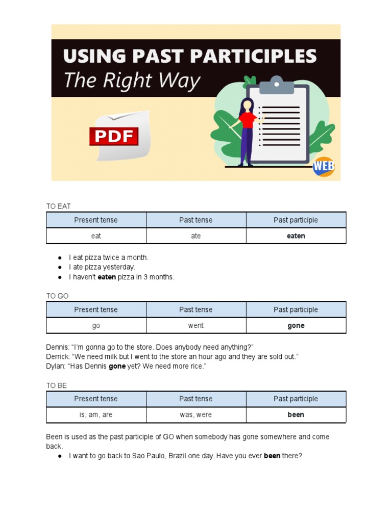 Past Participle List PDF | PDF | Grammatical Tense | Verb