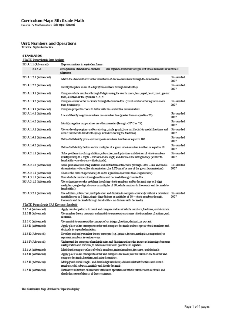 Grade 5 Math Curr Map | PDF | Fraction (Mathematics) | Integer