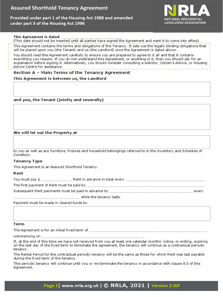 NRLA Joint Ast Family Couple Individual 2021 | PDF | Leasehold Estate | Lease