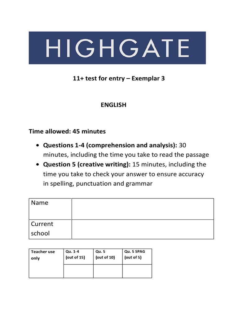 Highgate English C | PDF