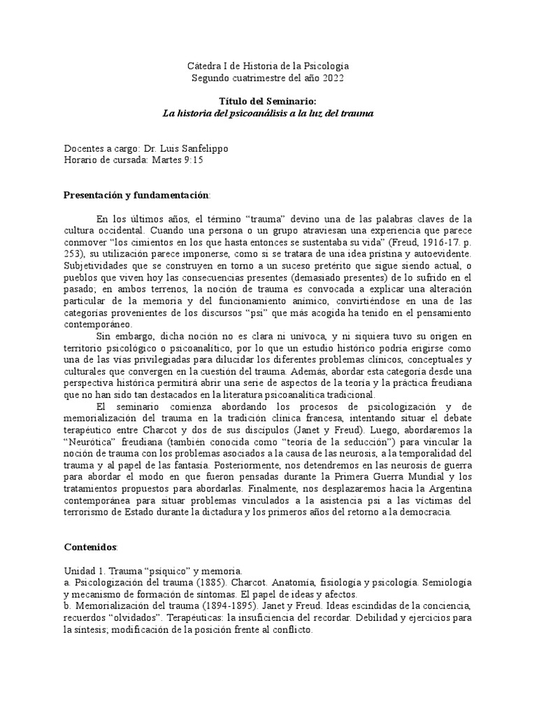 Programa Sanfelippo 2C2022 | PDF | Trauma psicólogico | Sigmund Freud