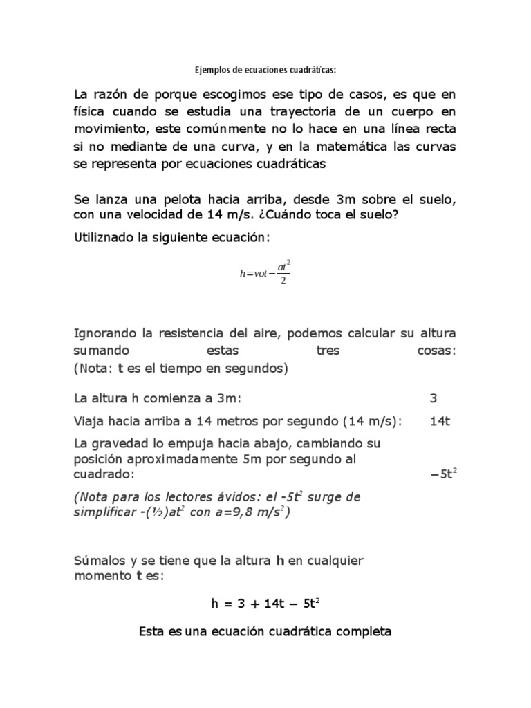 Ejemplos de Ecuaciones Cuadráticas | PDF | Ecuaciones | Ecuación cuadrática