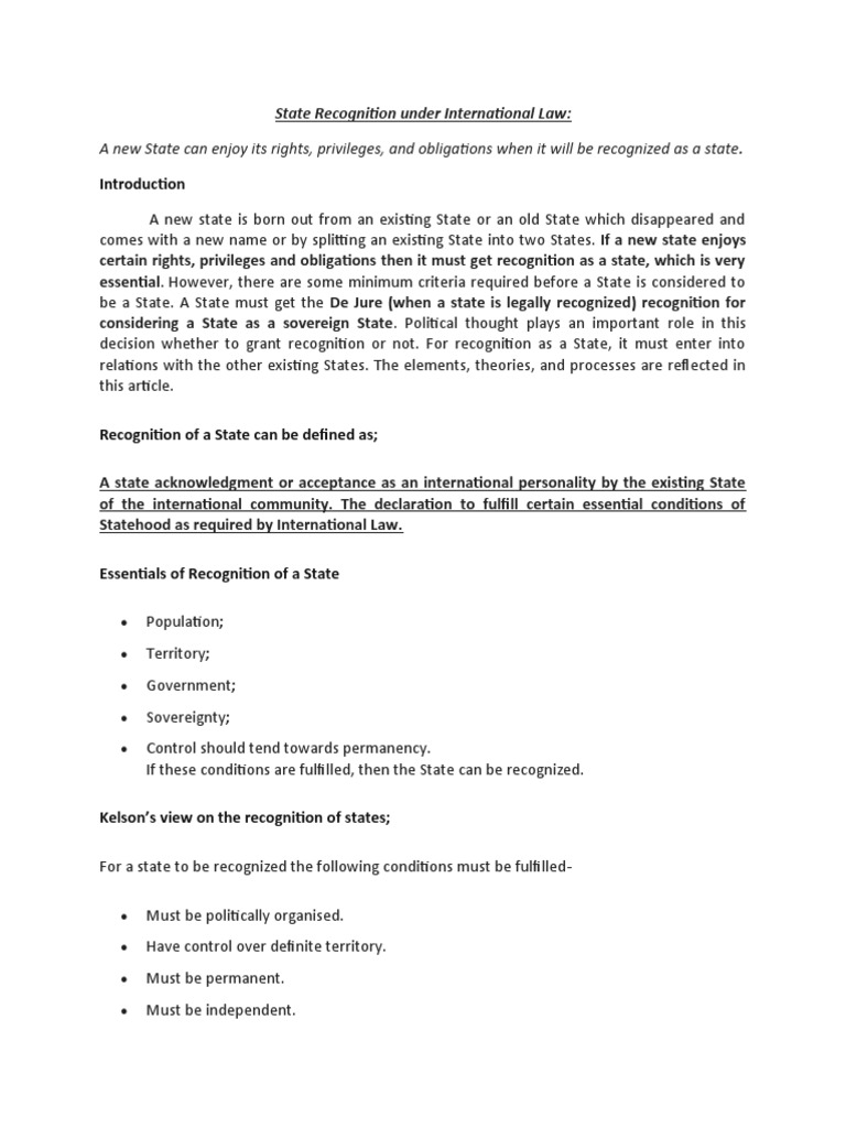 State Recognition Under International Law | PDF | Sovereign State ...