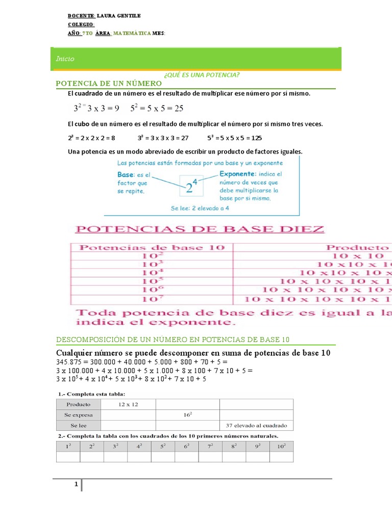 Secuencia de Potencias y Raices 7MO GRADO | PDF | Exponenciación ...