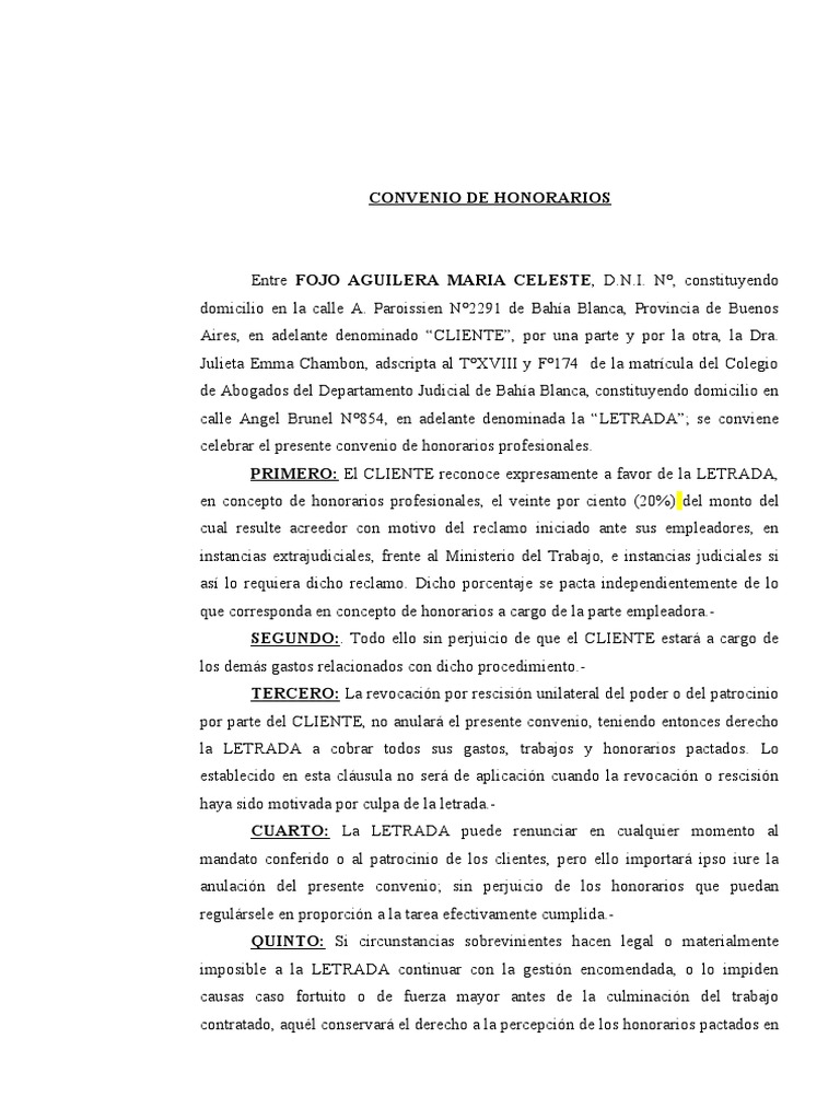 Modelo de Convenio de Honorarios | PDF | Gobierno | Justicia