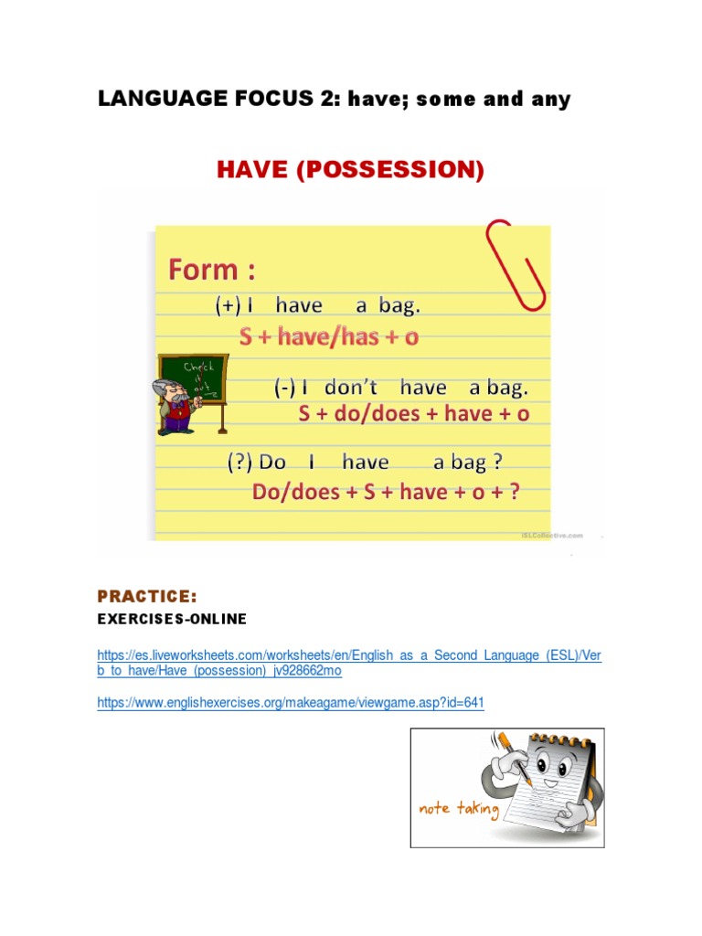 LANGUAGE FOCUS 2. Have Some and Any | PDF