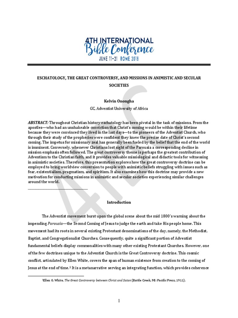 Kelvin Onongha - Eschatology, The Great Controversy, and Missions in ...