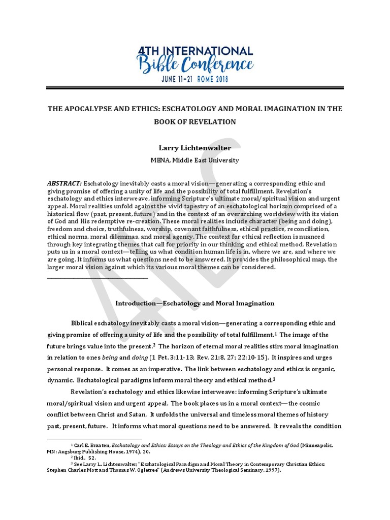 Larry Lichtenwalter - The Apocalypse and Ethics. Eschatology and Moral ...