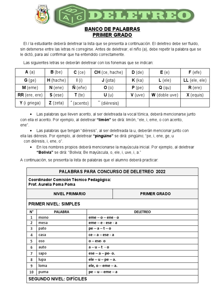 Banco de Palabras para Primer Grado | PDF | Tipografía | Lingüística