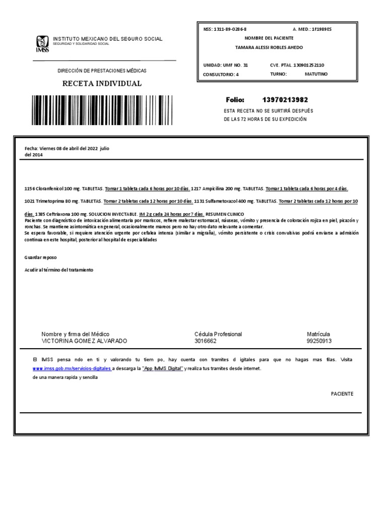 Receta Imss | Descargar gratis PDF | Medicina CLINICA | Enfermedades y ...