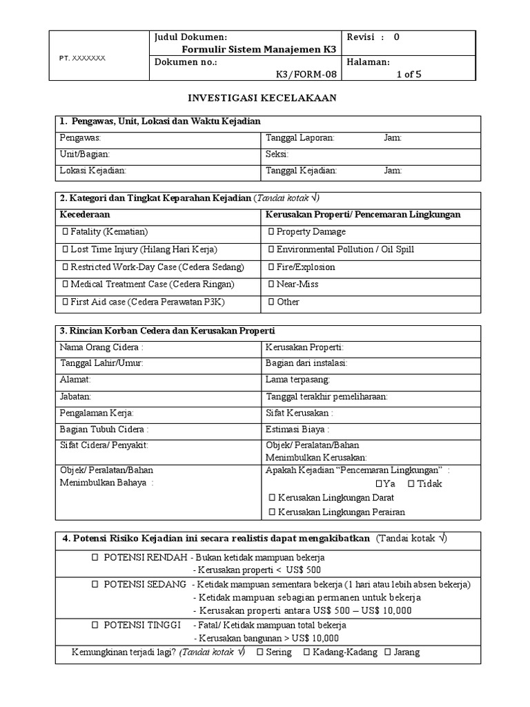 Formulir Investigasi Kecelakaan - Kosong | PDF
