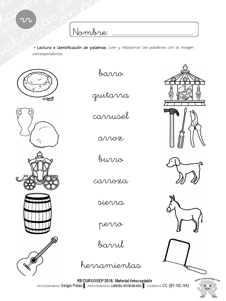 Taller de Lectoescritura Recursosep Cuadernillo Letra RR Actividades | PDF