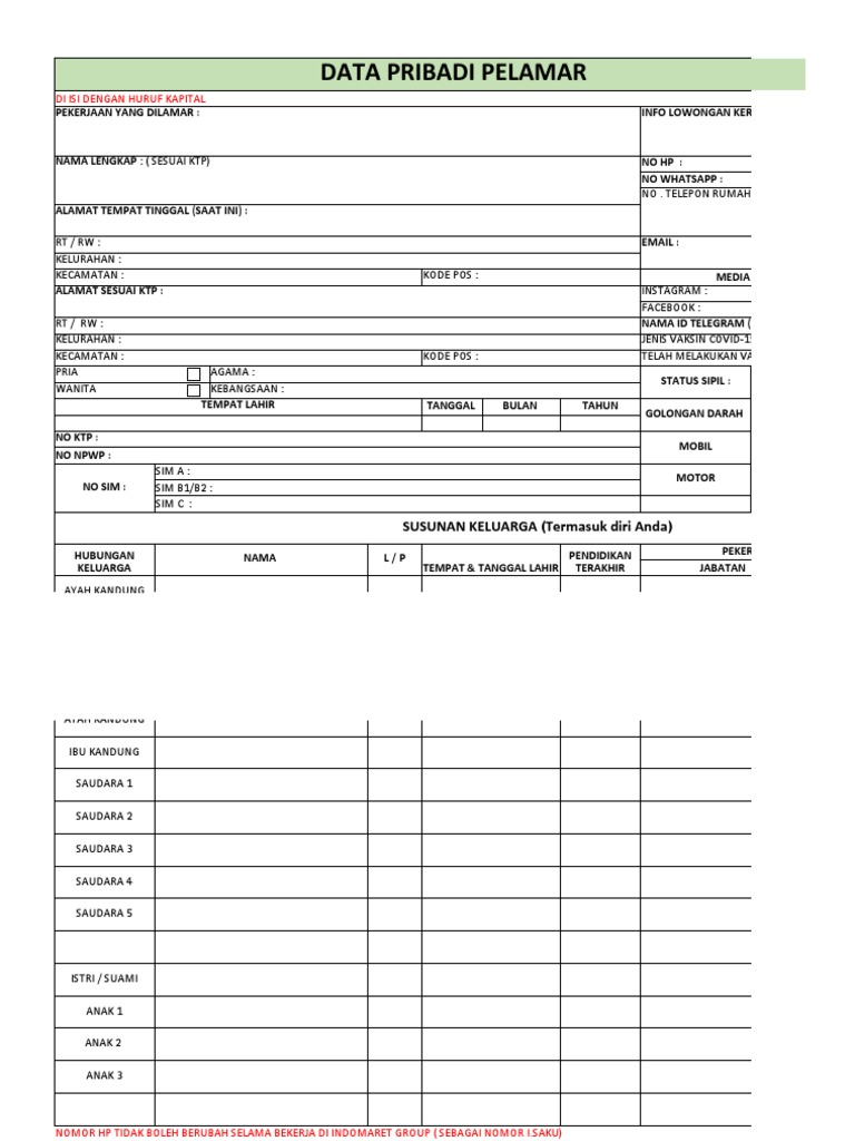 Form DPP (Data Pribadi Pelamar) | PDF