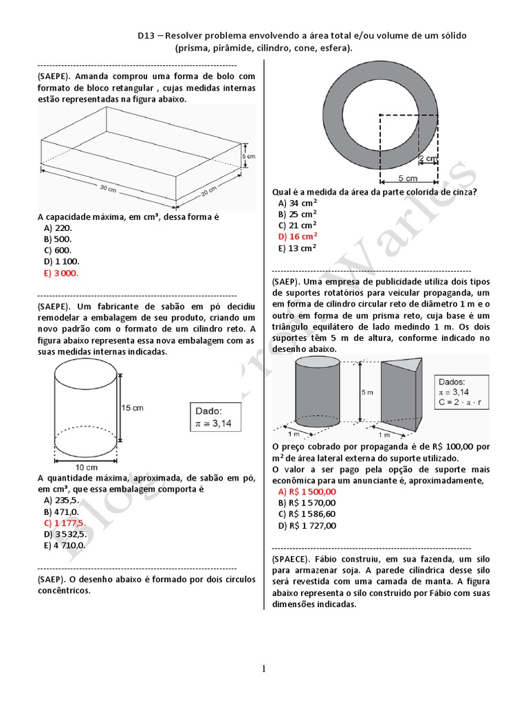 Exercícios Volume | PDF