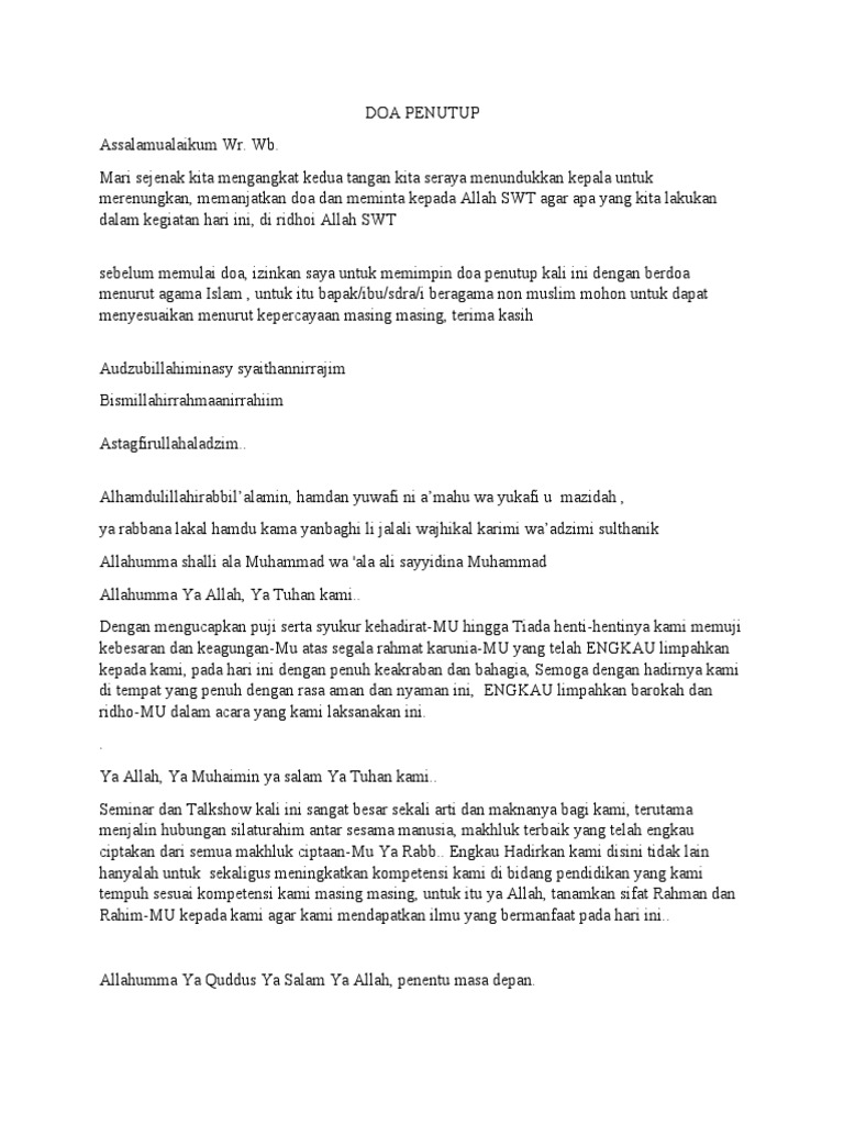DOA PENUTUP Seminar | PDF | Agama & Spiritualitas | Gaya Hidup