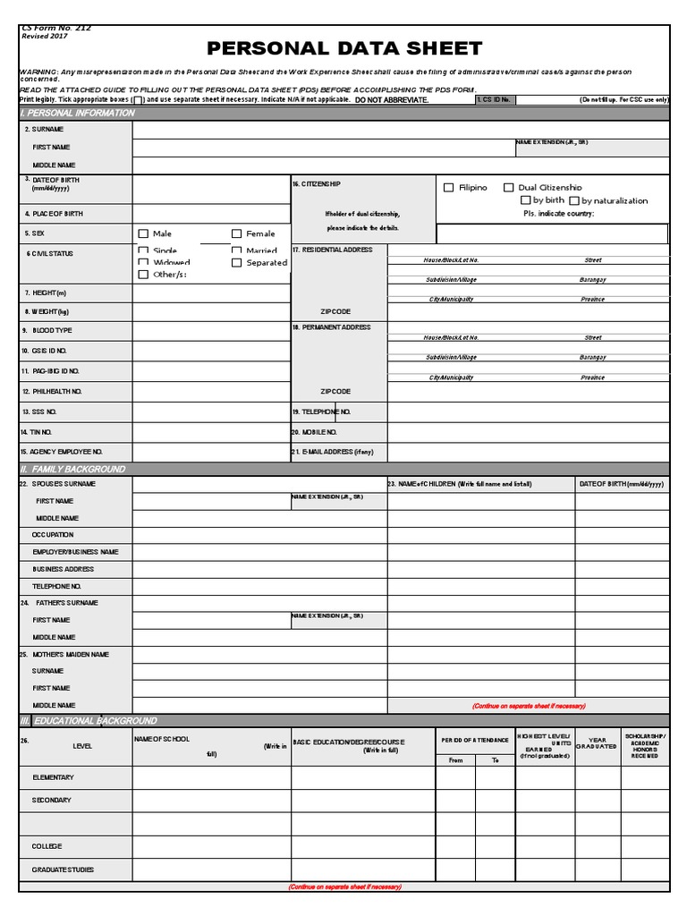 Annex E CSC Form 212 Personal Data Sheet 09072022 | PDF | Justice ...