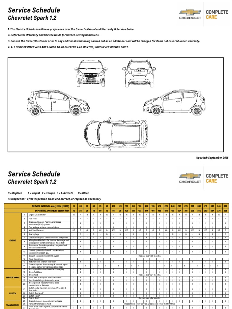 Chevrolet Spark 1.2 Service Schedule | PDF | Machines | Wheeled Vehicles