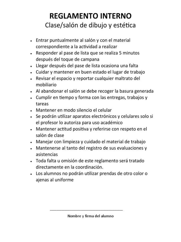 Reglas y lineamientos para el salón de dibujo y estética | PDF