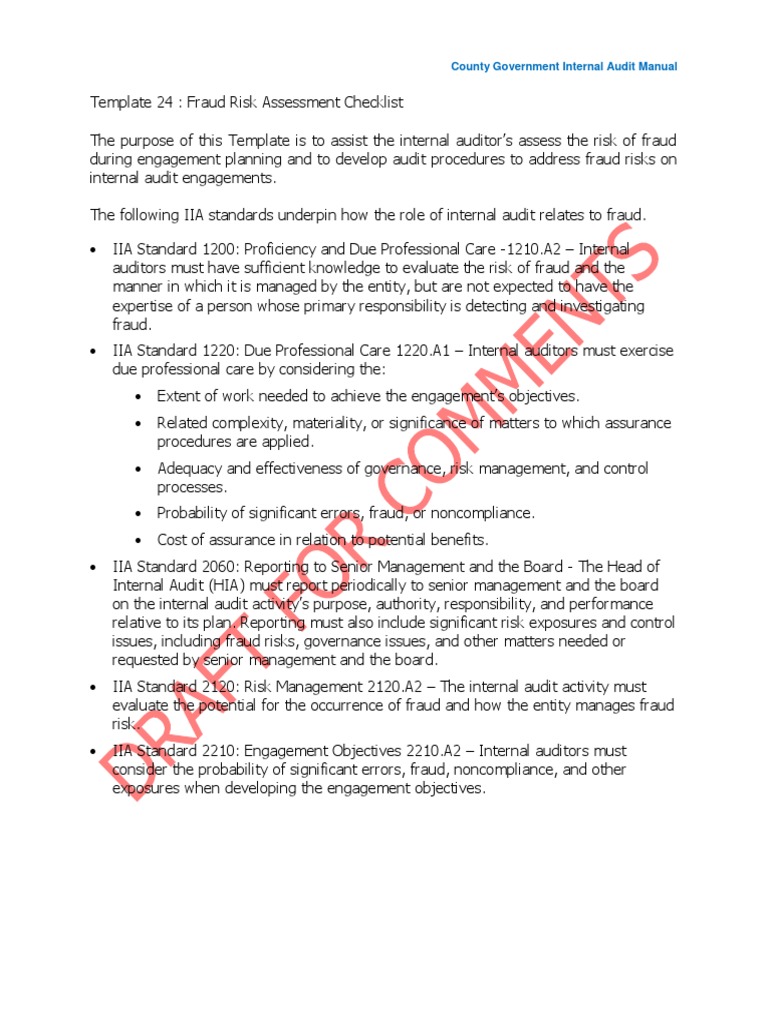 Template 24 Fraud Risk Assessment Checklist | PDF | Internal Audit | Audit