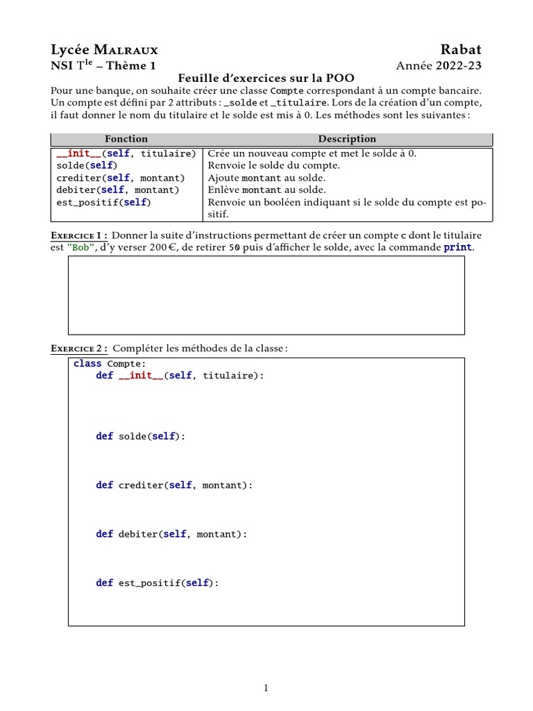 Feuille D'exercices Sur La POO | PDF | Informatique