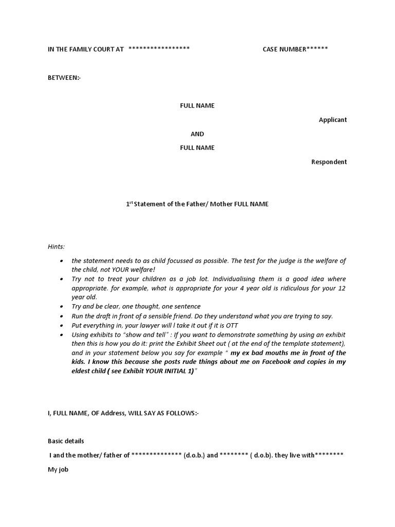 Witness-Statement-Template-and-Exhibit-Sheet 2 | PDF | Child Abuse ...