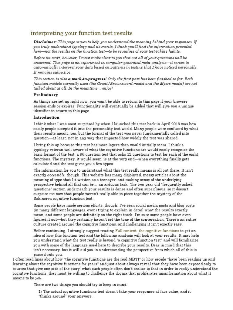 Interpreting Your Cognitive Function Test Results | PDF | Psychology ...